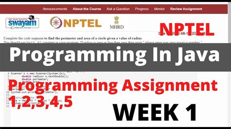 nptel programming in java week 1 programming assignment answers youtube