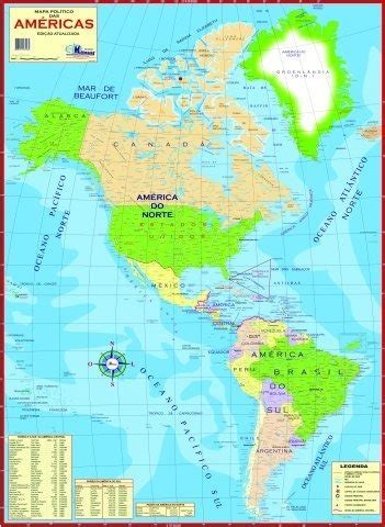 Mapa Das Américas Político 89 X 117 Cm Frete Grátis R 22 90 em