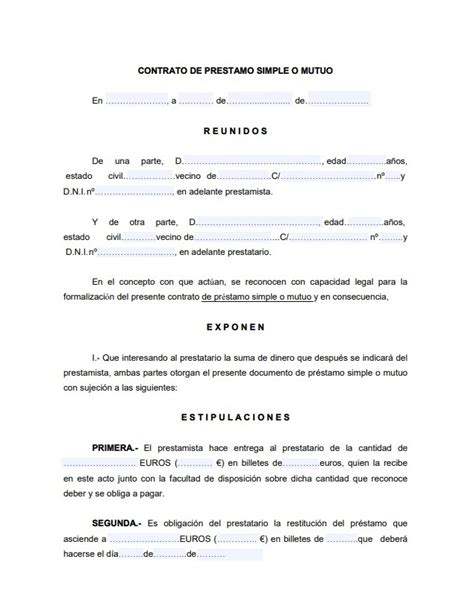 Contrato de Préstamo Simple o Mutuo Modelos de Contrato