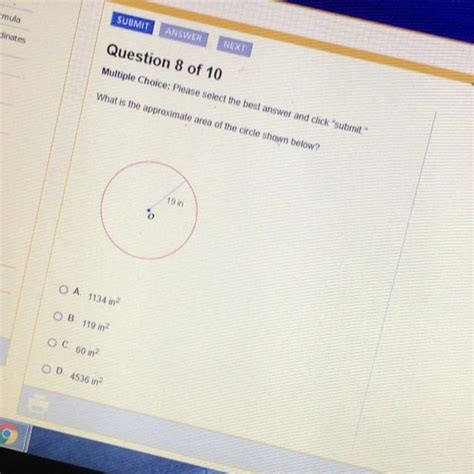 What Is The Approximate Area Of The Circle Shown Below Brainly