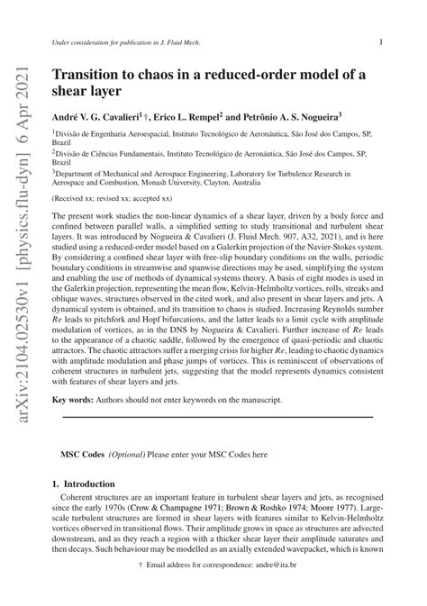 [pdf] transition to chaos in a reduced order model of a shear layer