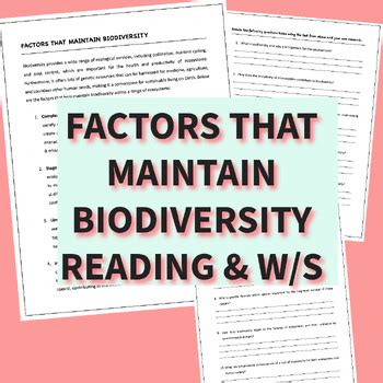 Factors That Maintain Biodiversity Reading And Printable Worksheet With