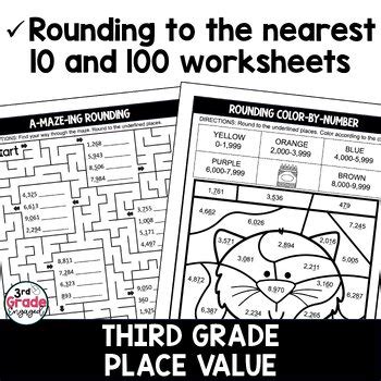 3rd Grade Place Value Worksheets Math Activity Bundle Rounding Comparing