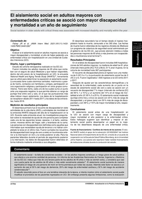 Pdf El Aislamiento Social En Adultos Mayores Con Enfermedades