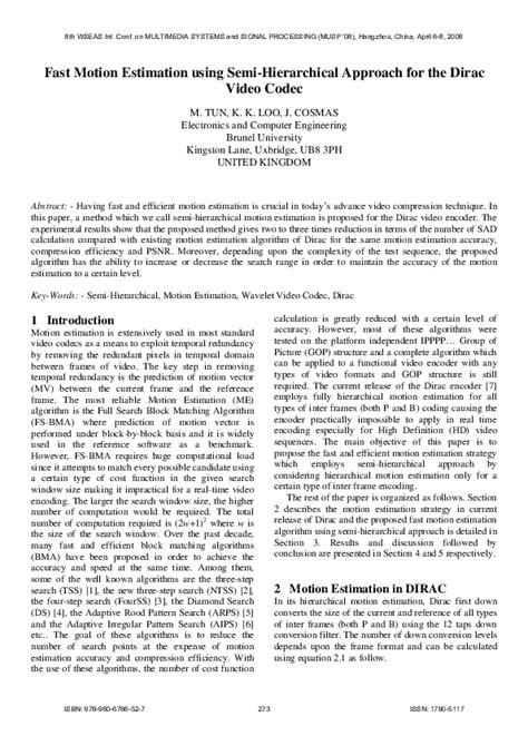 pdf fast motion estimation using semi hierarchical approach for the dirac video codec