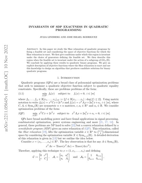 pdf invariants of sdp exactness in quadratic programming