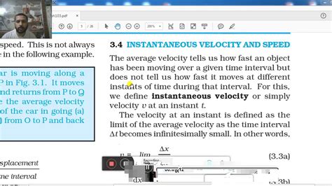 instantaneous velocity and speed physics class 11th motion in a straight line youtube