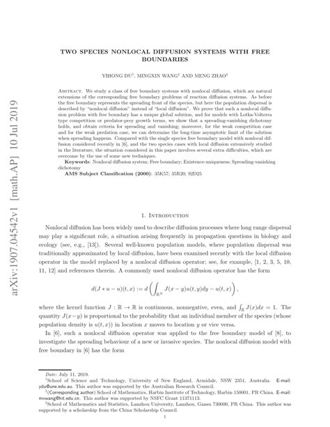 pdf two species nonlocal diffusion systems with free boundaries