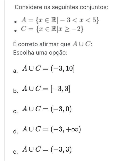 Considere Os Seguintes Conjuntos Brainly Br