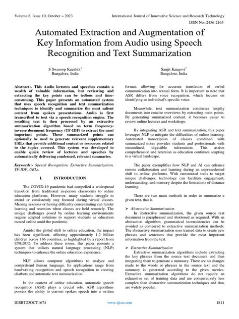 automated extraction and augmentation of key information from audio using speech recognition and