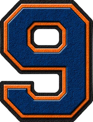 Presentation Alphabets Royal Blue Orange Varsity Numeral 9