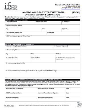 Fillable Online Icenter Ucsd J 1 Off Campus Activity Request Form