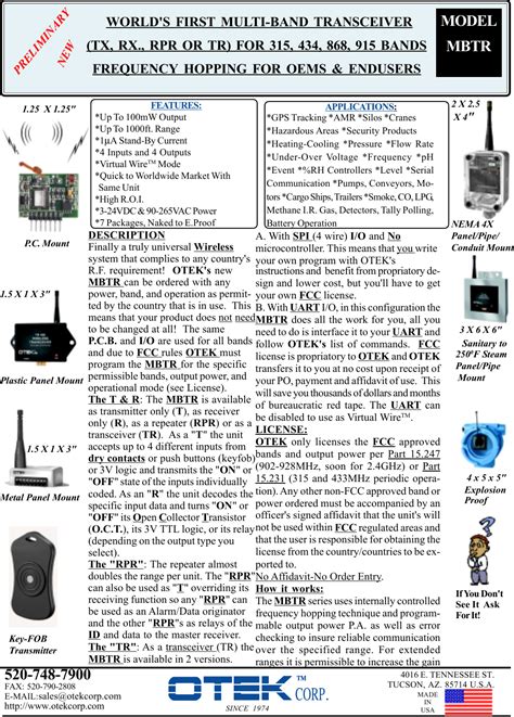 Otek MBTR3 315 MHz Transceiver User Manual Qtek