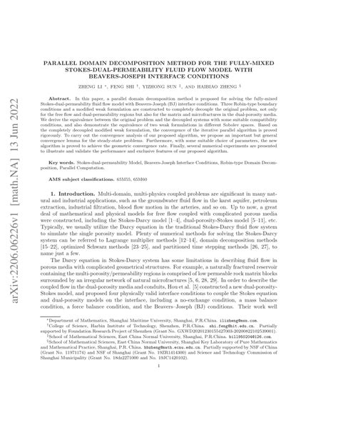 pdf parallel domain decomposition method for the fully mixed stokes dual permeability fluid