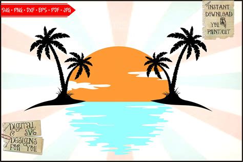 Tropical Island Sunset Palm Trees Sunset Svg Cut Files