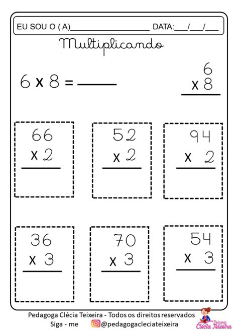 Atividades de multiplicação para imprimir Clécia Teixeira