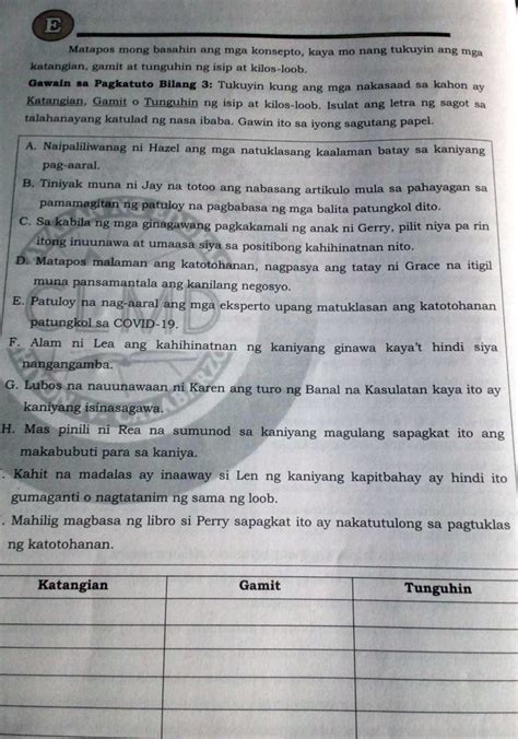 Solved Gawain Sa Pagkatuto Bilang Tukuyin Kung Ang Mga Nakasaad Sa