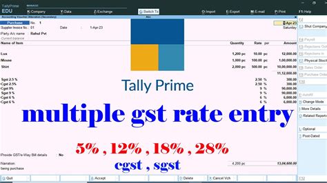 Multiple Gst Rate Entry In Tally Prime Purchase Entry With Multiple