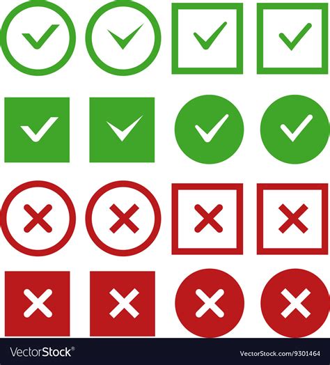 Green Check Marks And Red Crosses Buttons Vector Image