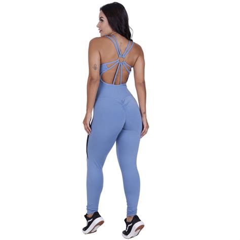 Macacão Fitness Empina Bumbum Detalhe Costas Poliamida Orbis Fitness