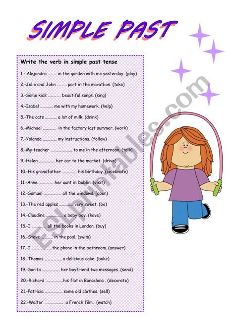 SIMPLE PAST TENSE ESL Worksheet By Mariaah