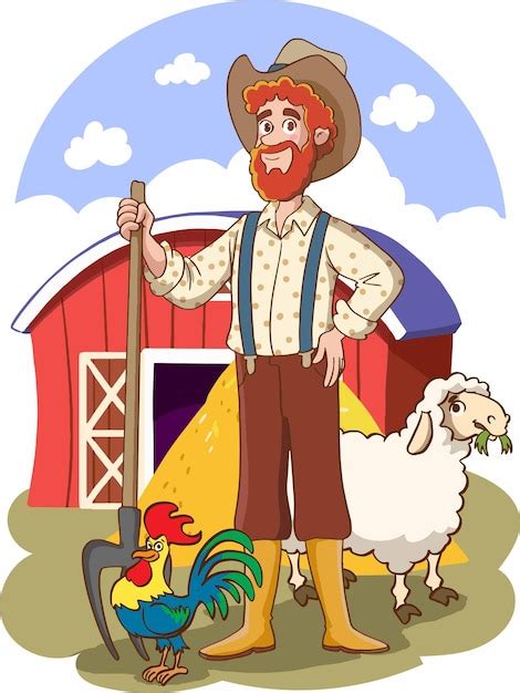Ilustração em vetor dos desenhos animados de um agricultor bonito na
