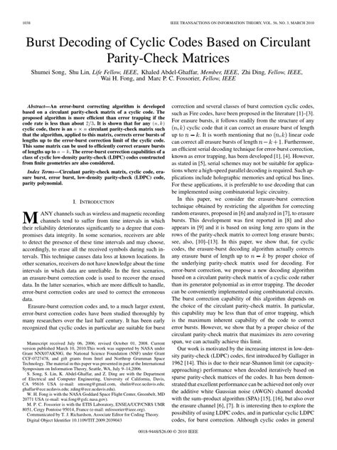 pdf burst decoding of cyclic codes based on circulant parity check matrices