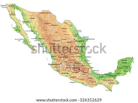 Colorful Mexico Political Map Clearly Labeled Stock Vector