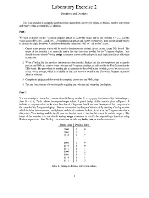 laboratory exercise 2 numbers and displays pdf binary coded decimal boolean algebra