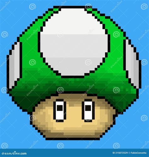 Super Mario Bros Video Game Character Green Mushroom In Pixel Art Style