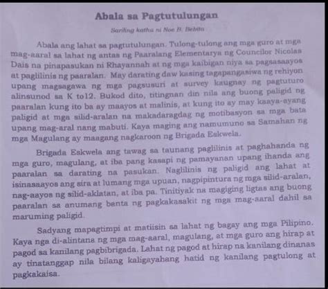 1 Ano Ang Paksa Sa Bawat Tekstong Binasa 2 Ano Ang Mahahalagang