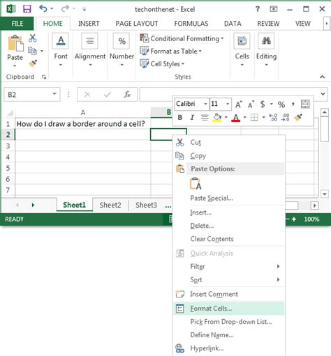 Ms Excel Draw A Border Around A Cell