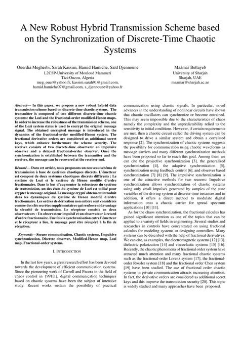 pdf a new robust hybrid transmission scheme based on the synchronization of discrete time