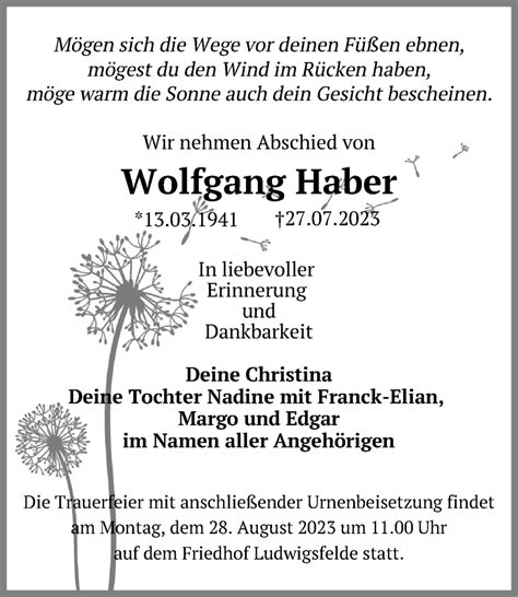 Traueranzeigen Von Wolfgang Haber Trauer Anzeigen De