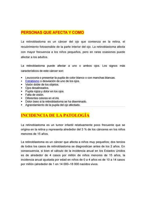 Carlos Retinoblastoma PERSONAS QUE AFECTA Y COMO La Retinoblastoma