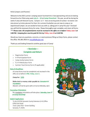 Fillable Online Sarasota Ifas Ufl 4 H SUMMER CAMP UF IFAS Sarasota