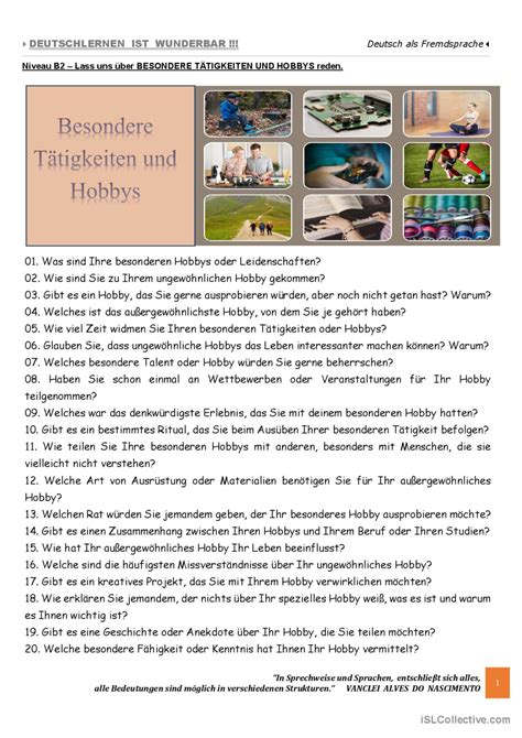 B2 Lass uns über BESONDERE TÄTIGKE Deutsch DAF Arbeitsblätter pdf doc