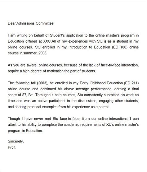 Letter Of Recommendation For Master Degree Letter Of Recommendation