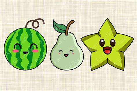 Cute Kawaii Fruit Clip Art By Patterns For Dessert TheHungryJPEG