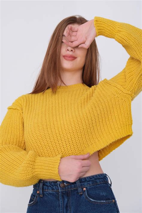 Addax Bisiklet Yaka Crop Rg Kazak