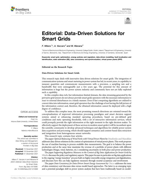 pdf editorial data driven solutions for smart grids