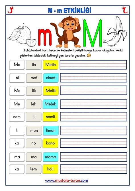 1 Sınıf İlk Okuma Yazma Etkinlikleri Escritura