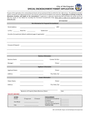 Fillable Online SPECIAL ENCROACHMENT PERMIT APPLICATION Fax Email Print