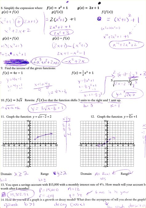 representing quadratic functions graphically worksheet answers function worksheets