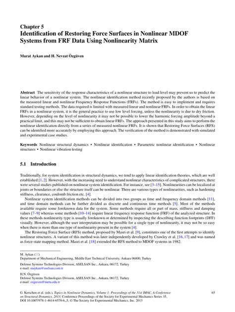 pdf identification of restoring force surfaces in nonlinear mdof systems from frf data using