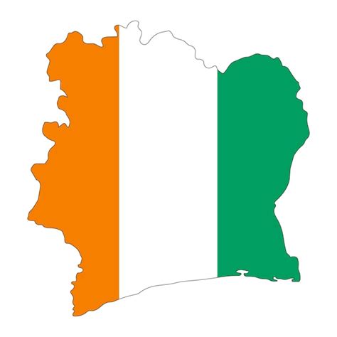 Silhouette De Carte De Côte D ivoire Avec Drapeau Isolé Sur Fond Blanc
