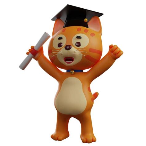 Illustration 3d Caractère Cat 3d Imagerie Conception Portant Un Chapeau