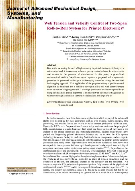 pdf web tension and velocity control of two span roll to roll system for printed electronics