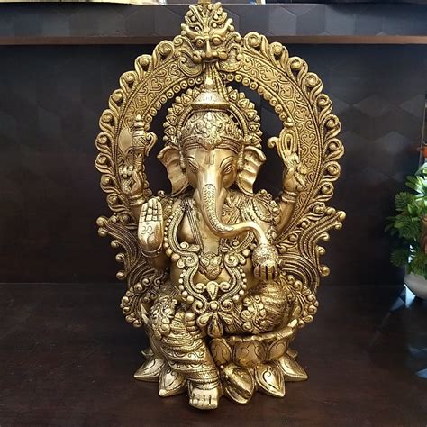 Brass Ganesha Antique Finish With Arch Idol 16 Brass God Idols