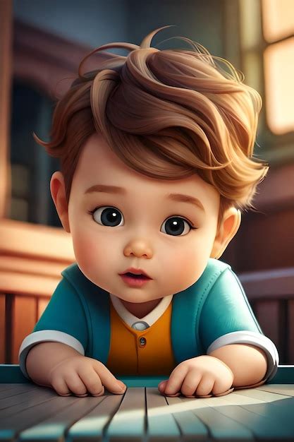 Premium Ai Image A Baby Boy With Brown Hair And Blue Eyes Looking At